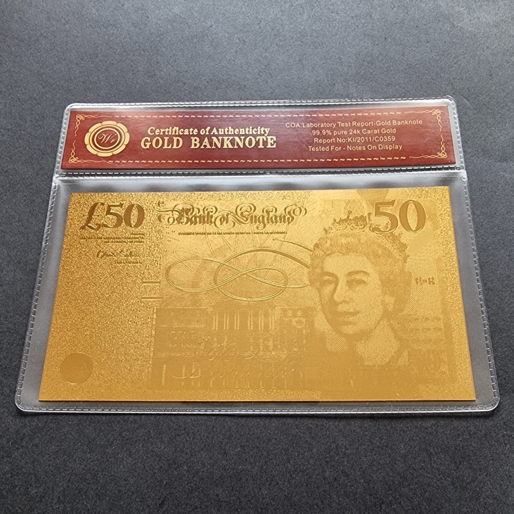 50 GBP 24k gold plated banknote with COA (Queen Elizabeth)