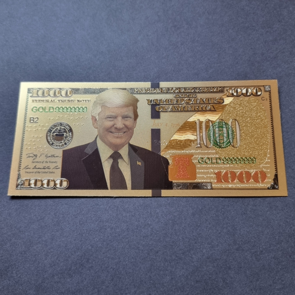 Colourised 1000 Dollars DONALD TRUMP 24k gold plated banknote
