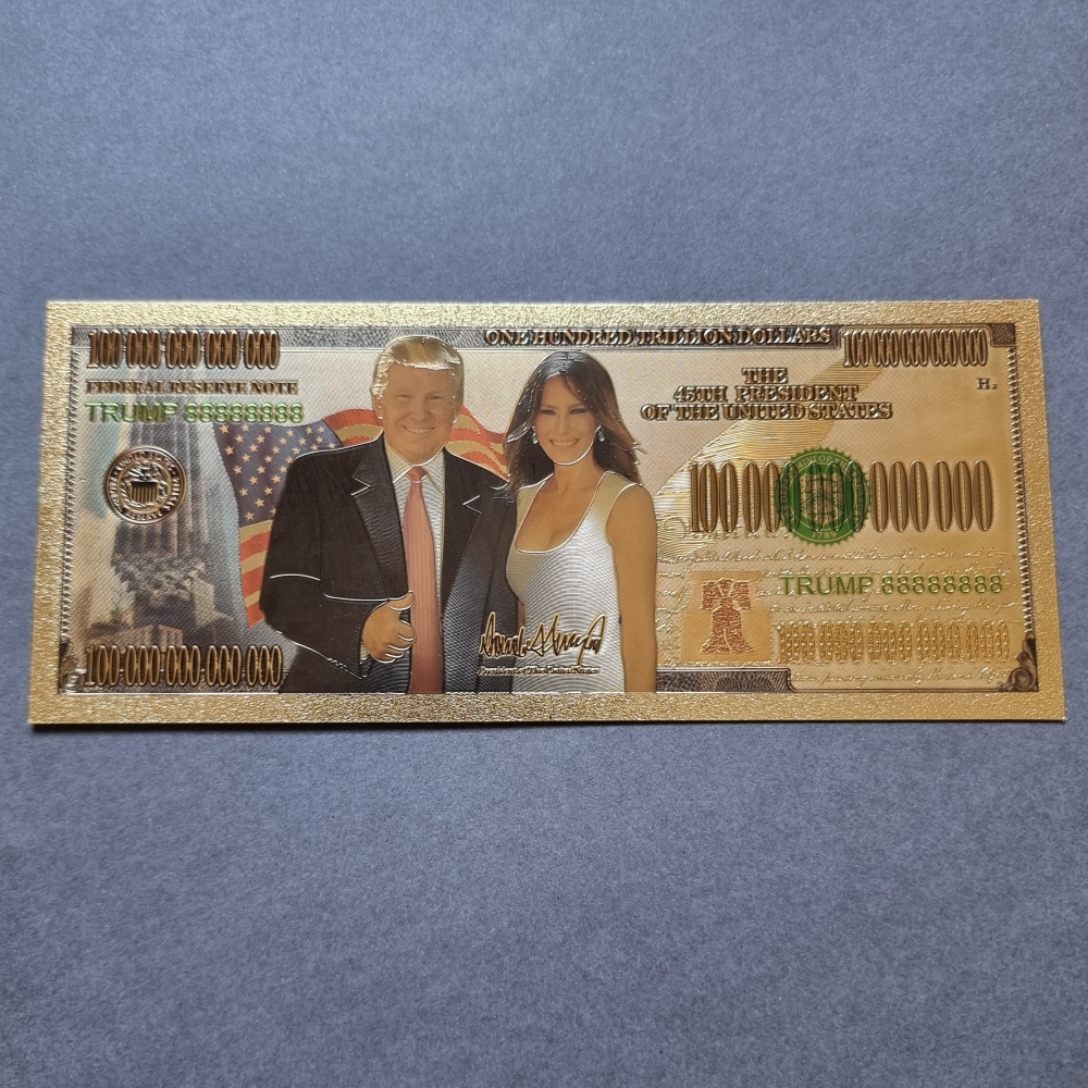 Colourised DONALD & MELANIA TRUMP 24k gold plated banknote