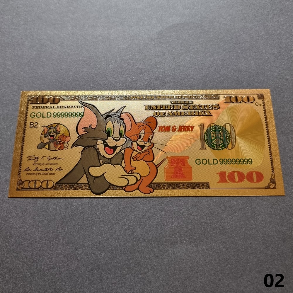 Colourised TOM & JERRY 24k gold plated banknote