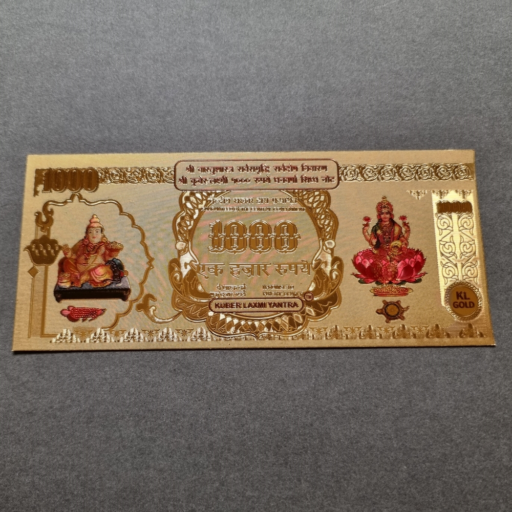 Colourised INDIA 1000 Rupees Hindu Gods 24k gold plated banknote