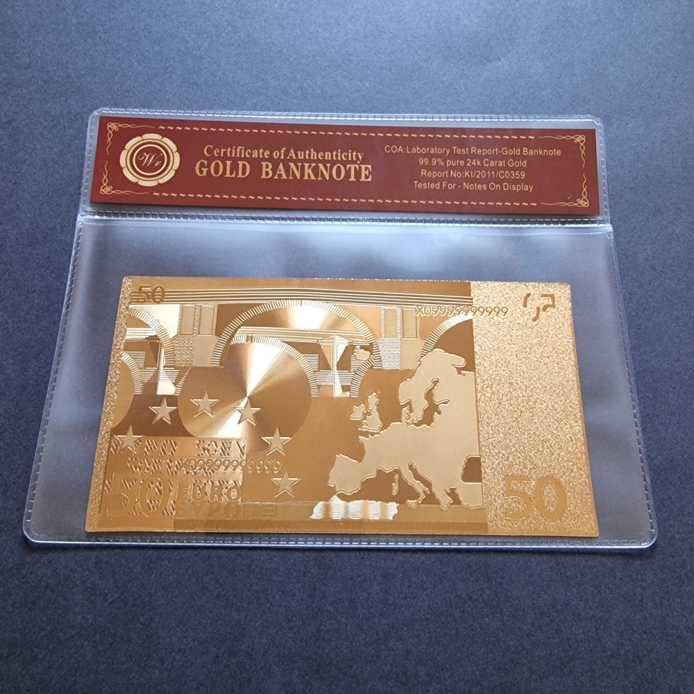 50 EUR 24k gold plated banknote with COA