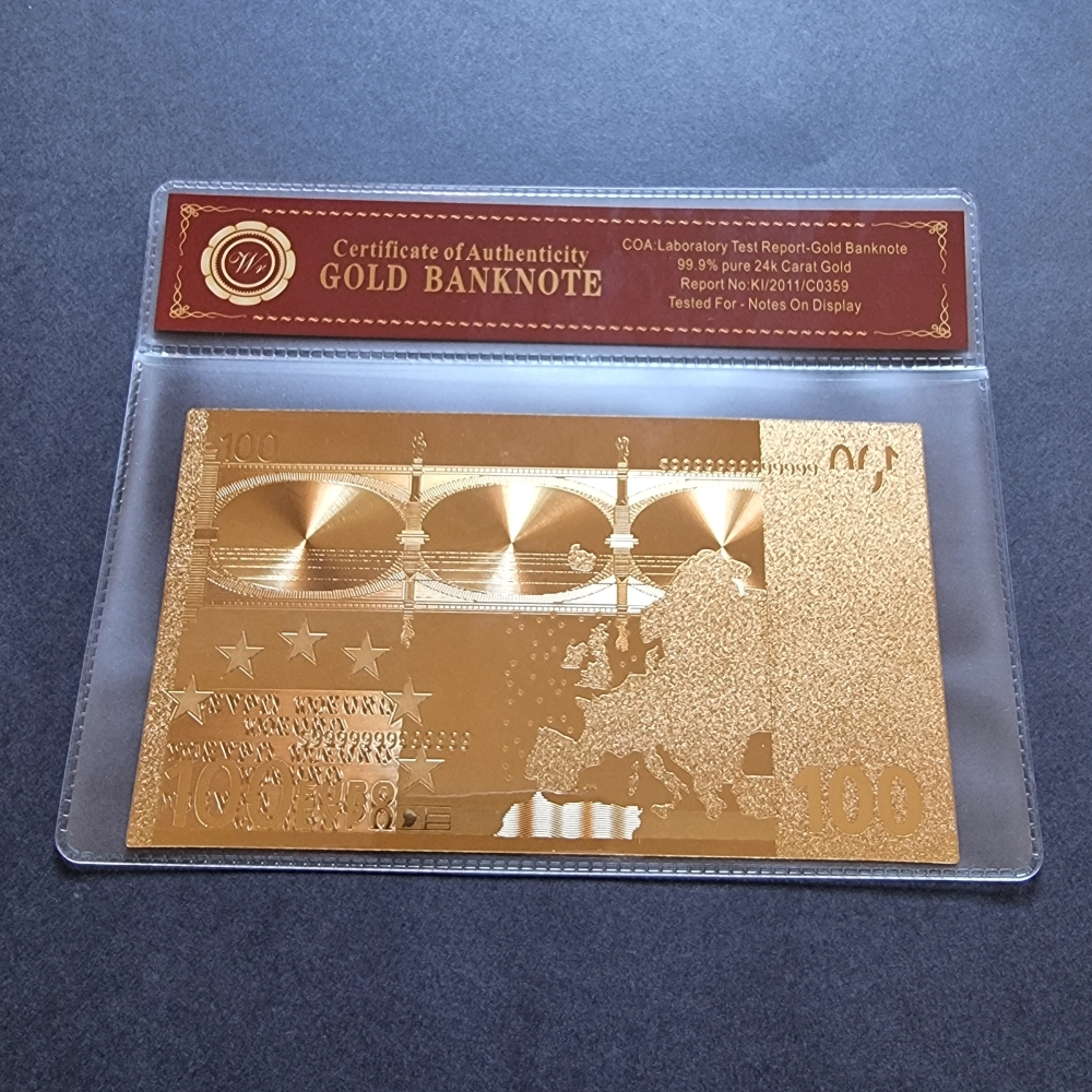 100 EUR 24k gold plated banknote with COA