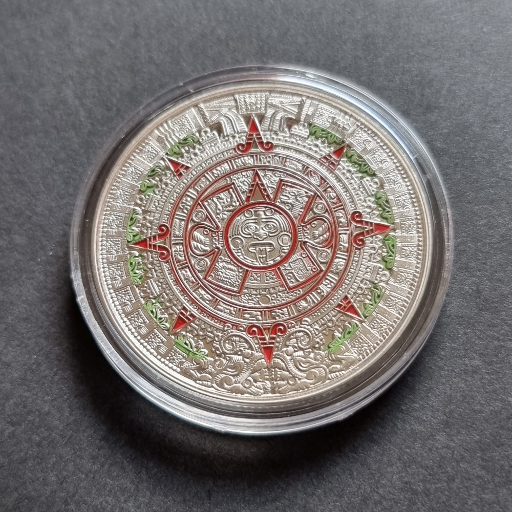 Aztec gold calendar silver plated coin