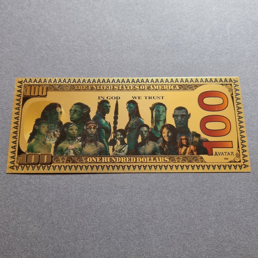 Colourised AVATAR 100 Dollars 24k gold plated banknote