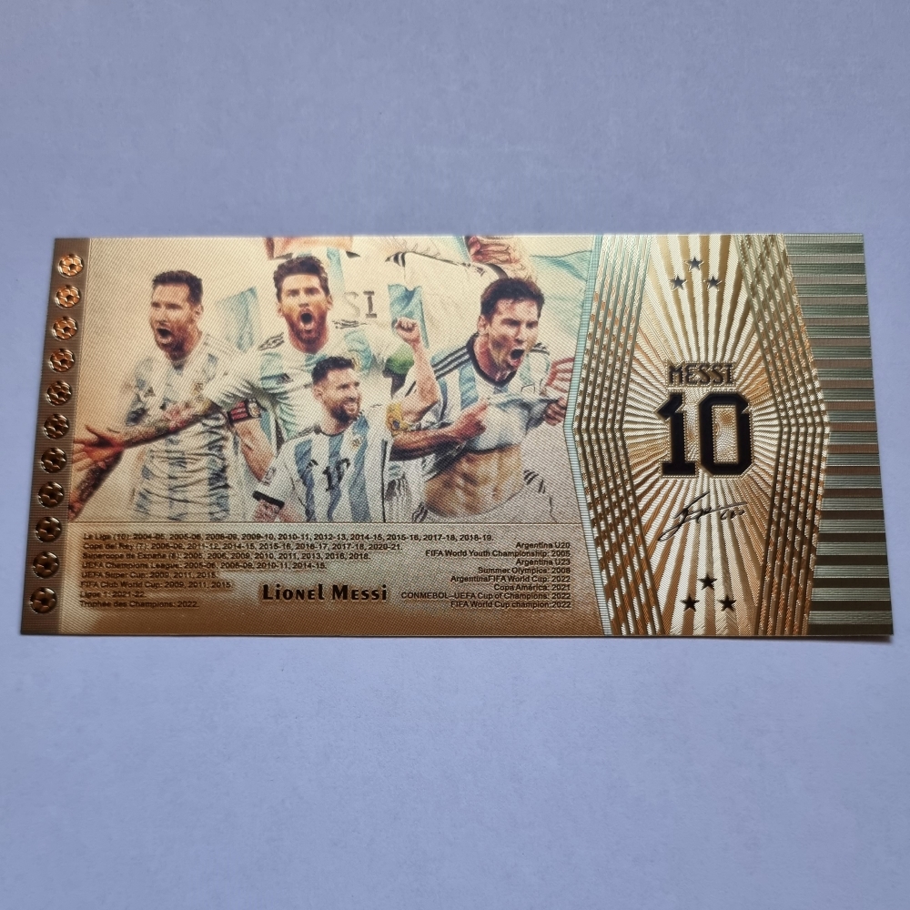 Colourised LIONEL MESSI - King Of Football 24k gold plated banknote (04)
