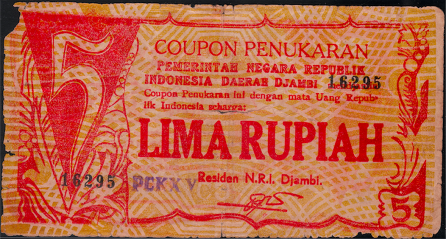 Indonesia 5 Rupiah 1948 coupon penukaran Djambi