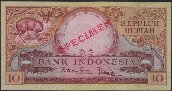 Indonesia 10 rupiah 1957 SPECIMEN - SOLD - SOLD - SOLD - SOLD
