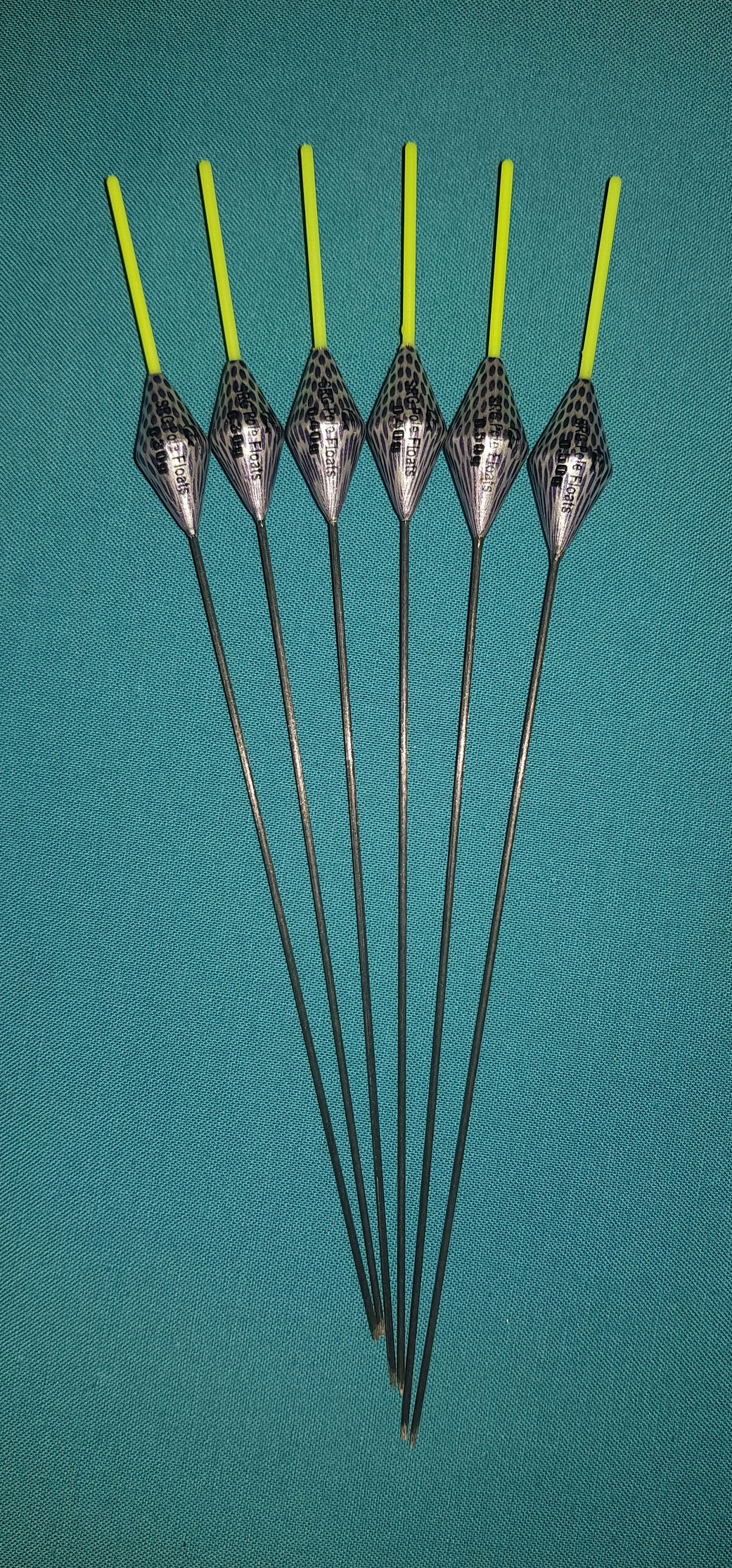 SRG023 Pack of 6 High Quality Pole Floats Diamond Yellow Tip Fiberglass ...