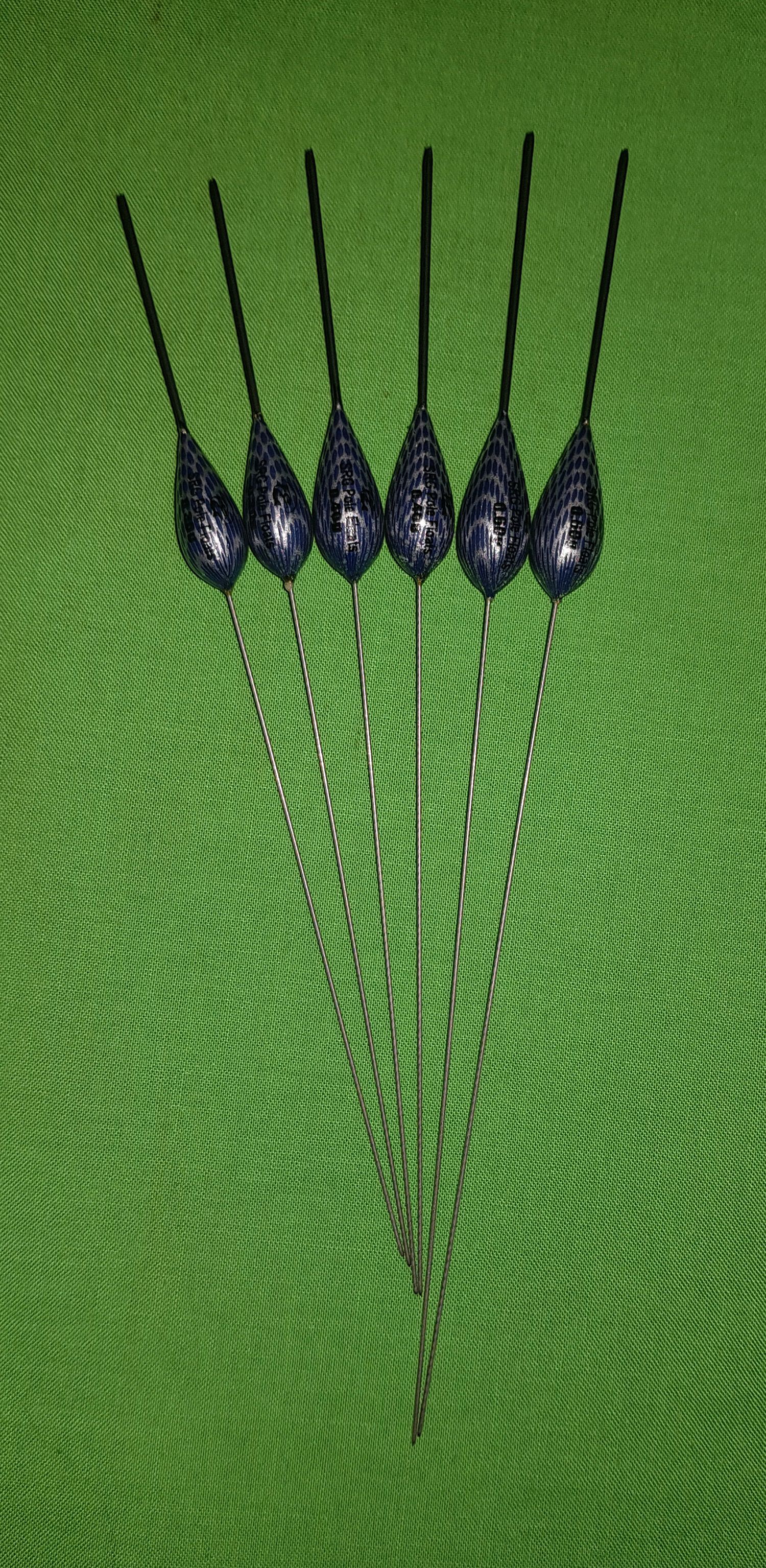 SRG027 Pack of 6 High Quality Pole Floats Long Metal Stem Black Tip