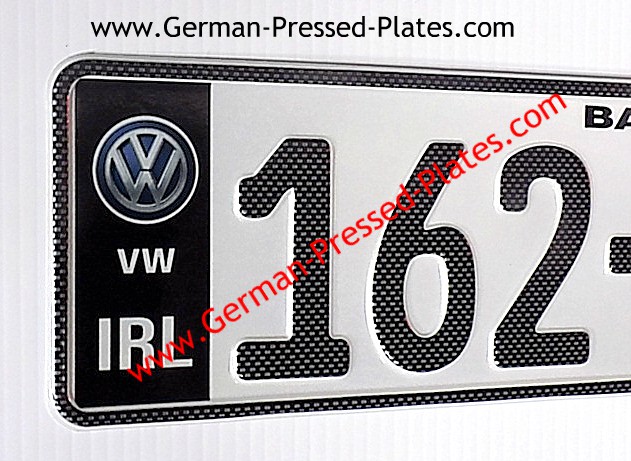 Carbon look German Pressed Plates x2 with Black Flag Logo Choice