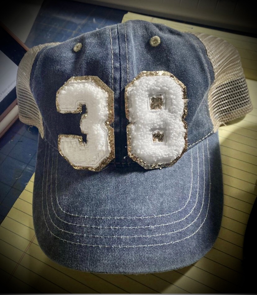 Chenille patch number hat