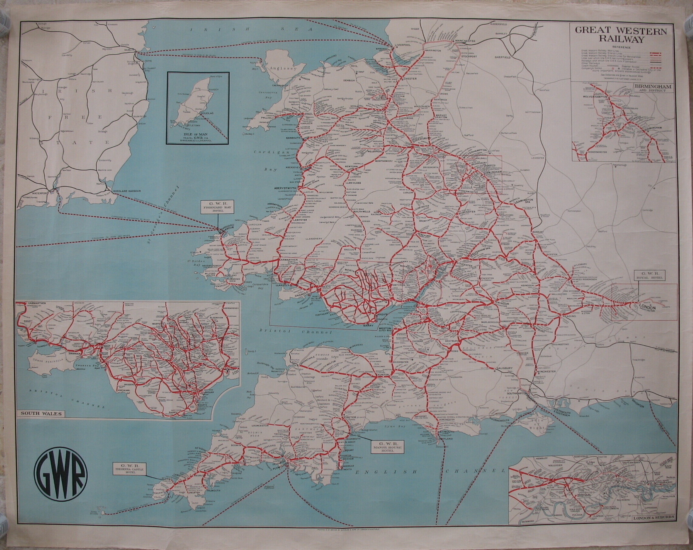 Original British Railway Poster Great Western Railway GWR System Map