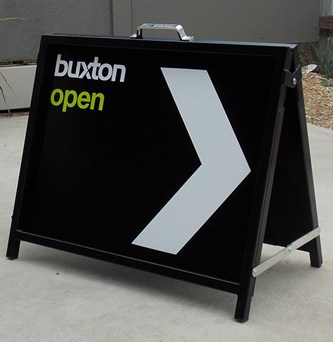 Metal A-Frame 600x450mm with printed corflute inserts.