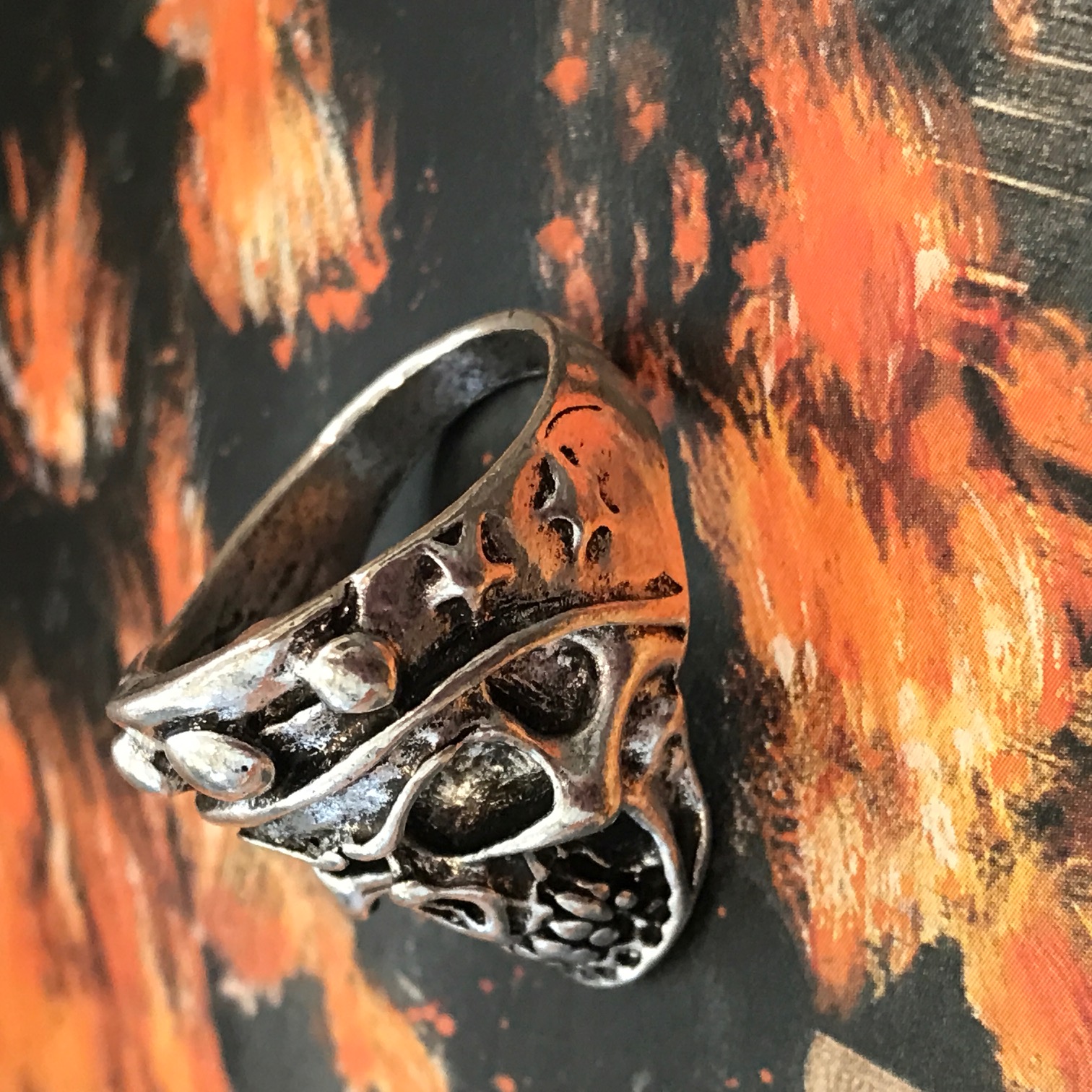 Size 9 3/4 Biker Ring 80s Biker Rings Eddie Munson Skull Ring Stranger ...