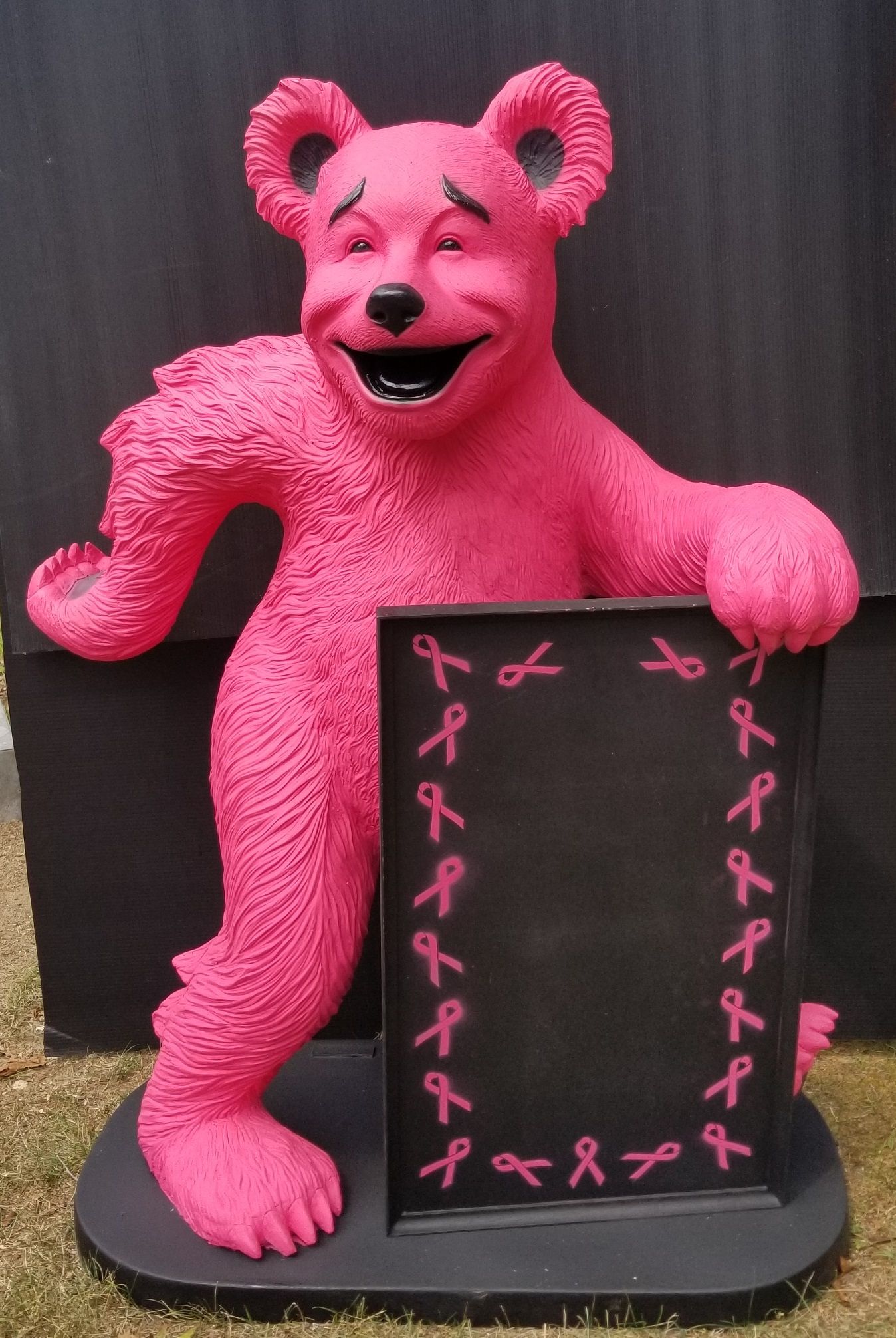 Pink Breast Cancer Awareness Bear Advertising Statue with Sign