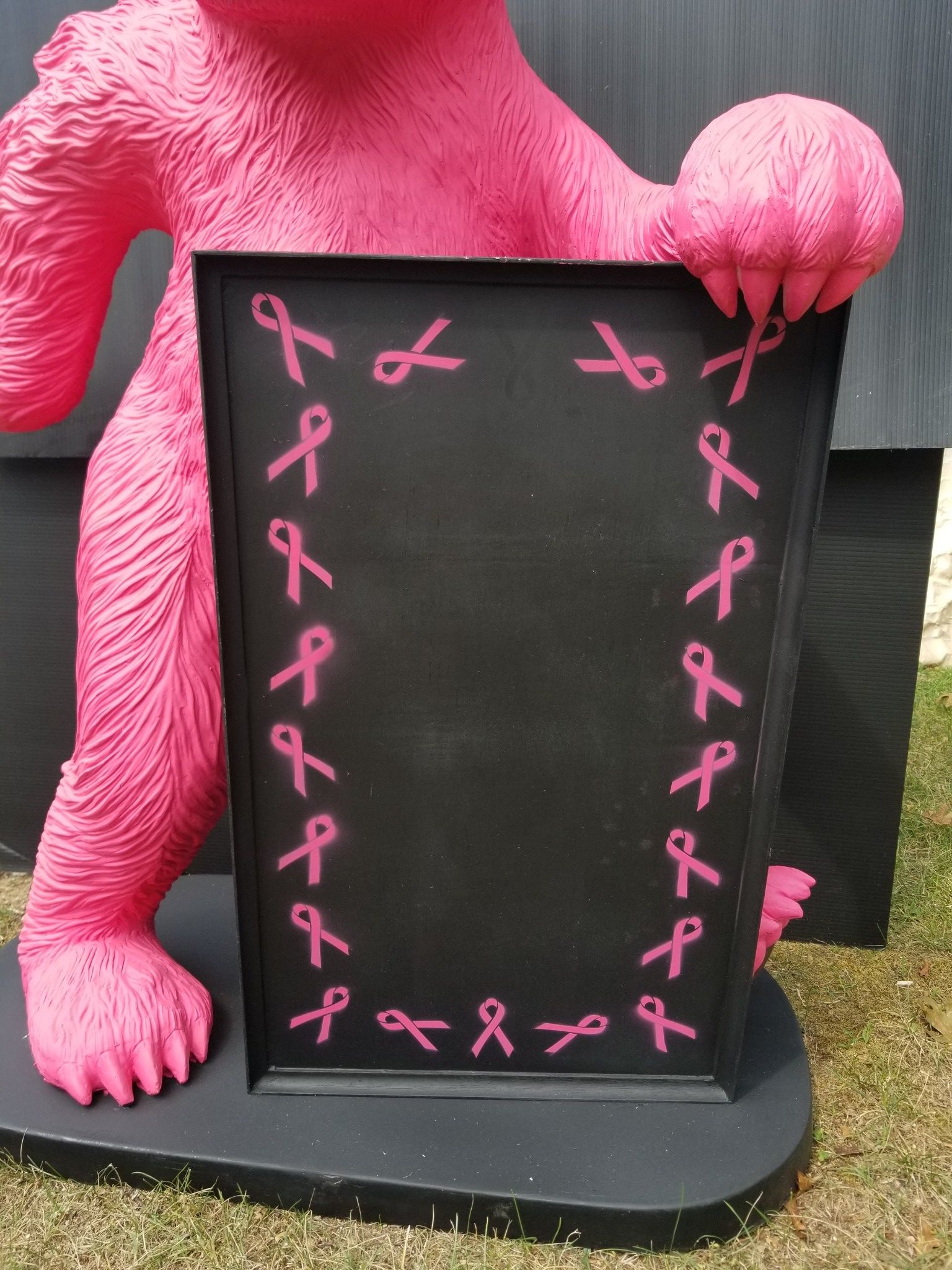 Pink Breast Cancer Awareness Bear Advertising Statue with Sign