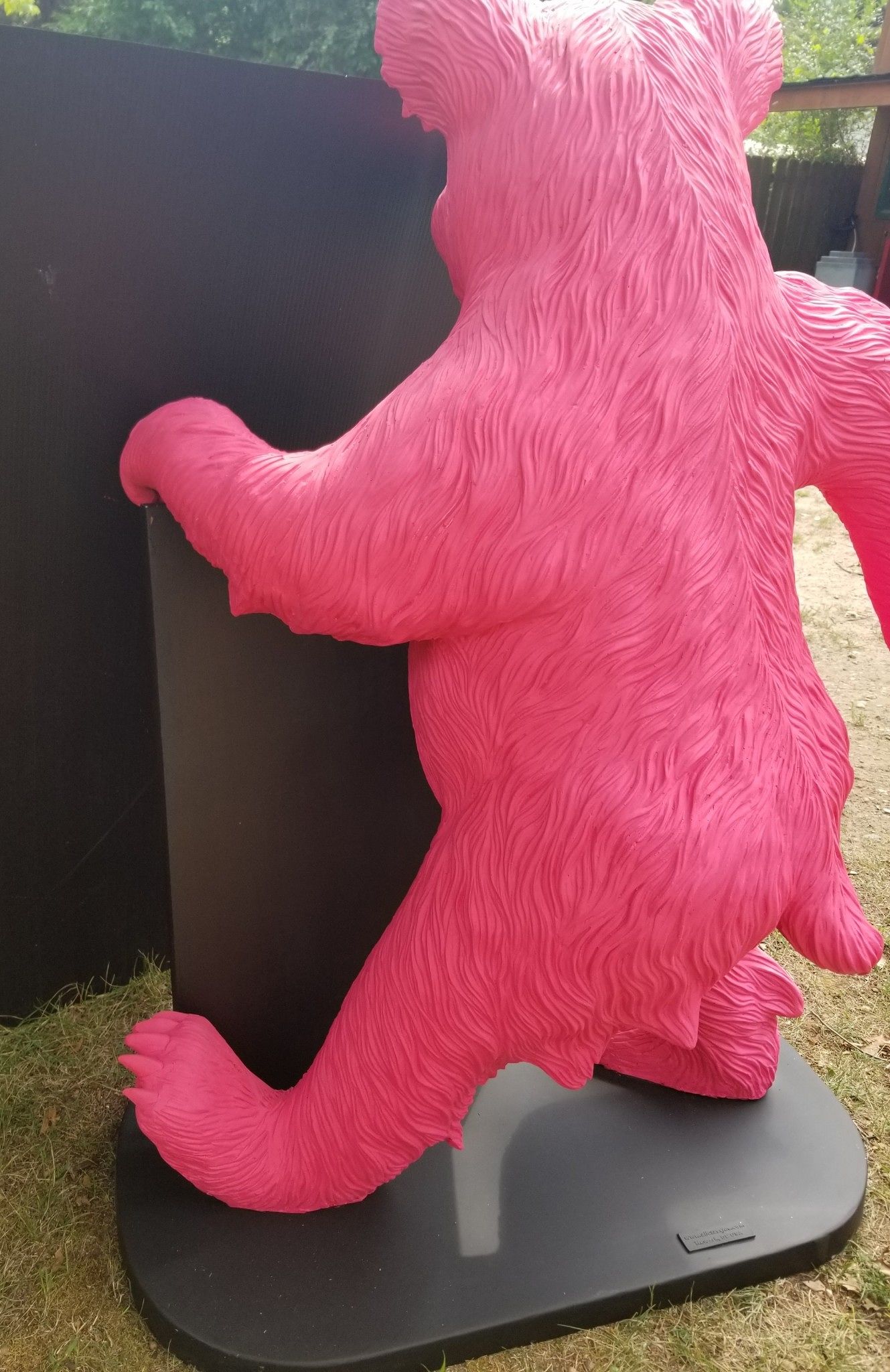 Pink Breast Cancer Awareness Bear Advertising Statue with Sign
