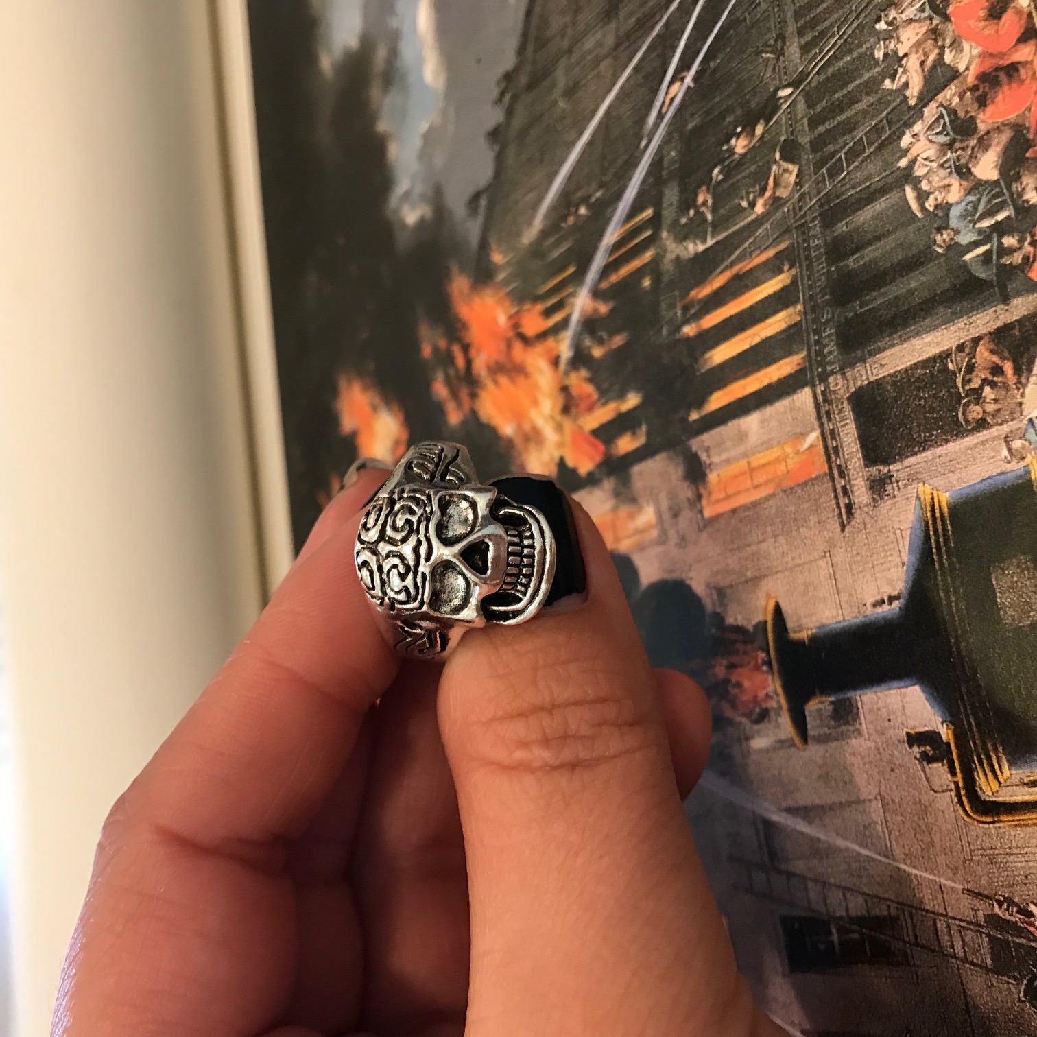 Size 9 1/2 Biker Ring 80s Biker Rings Eddie Munson Skull Ring Stranger ...