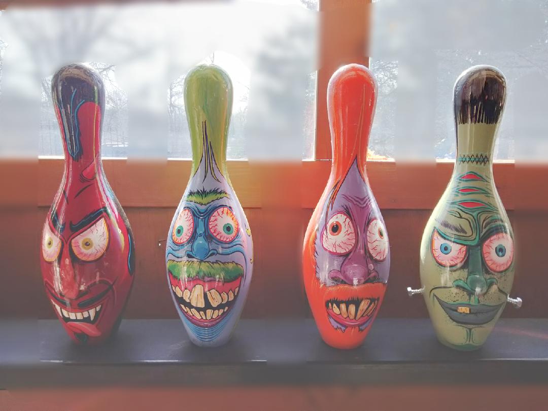 Unique Painted Bowling Pins / Creepy Cartoon Painting / Custom Painted ...