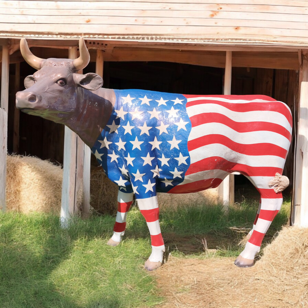 Life Size American Flag Cow Statue / USA / Red White Blue / Flag
