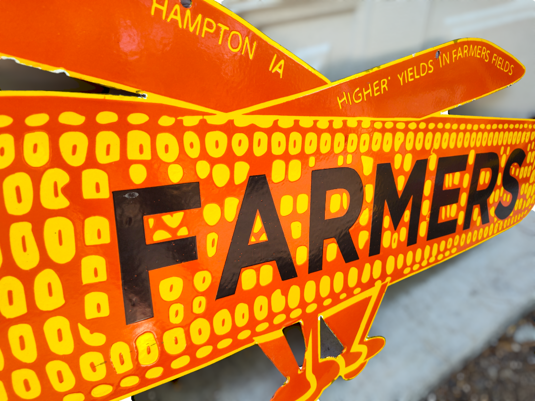 Farmers Porcelain Sign / Corn / Airplane