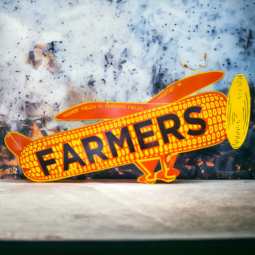 Farmers Porcelain Sign / Corn / Airplane