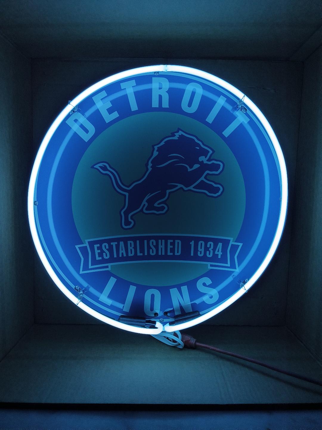 24" Lions Neon Sign / Blue Lions Football Signs for Garage Man Cave