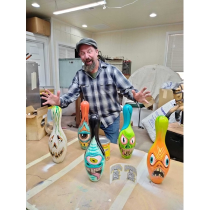 Unique Painted Bowling Pins / Creepy Painting / Bowling Pins