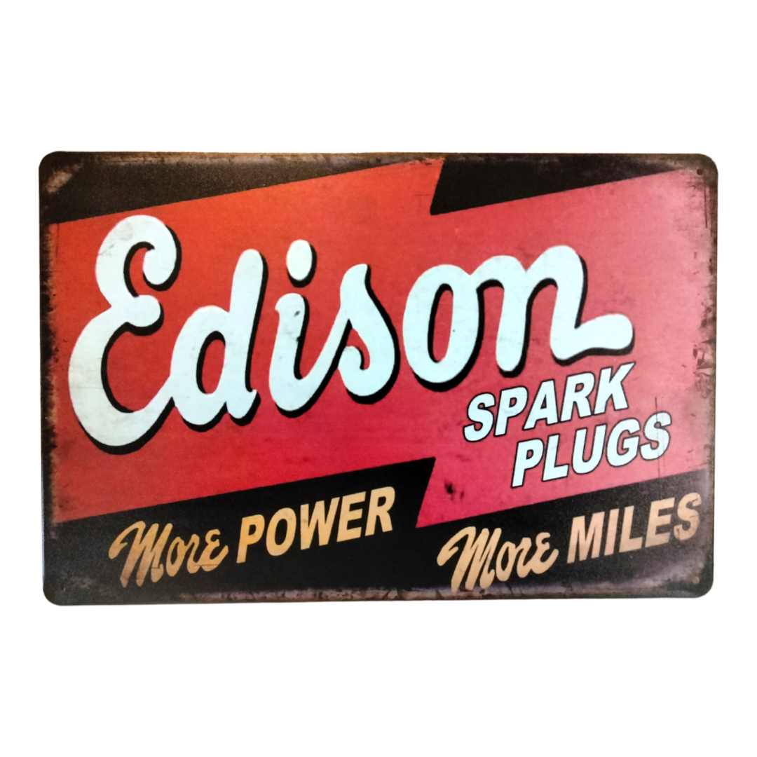 Edison Spark Plugs Sign / Spark Plug Sign / More Power More Miles Signs