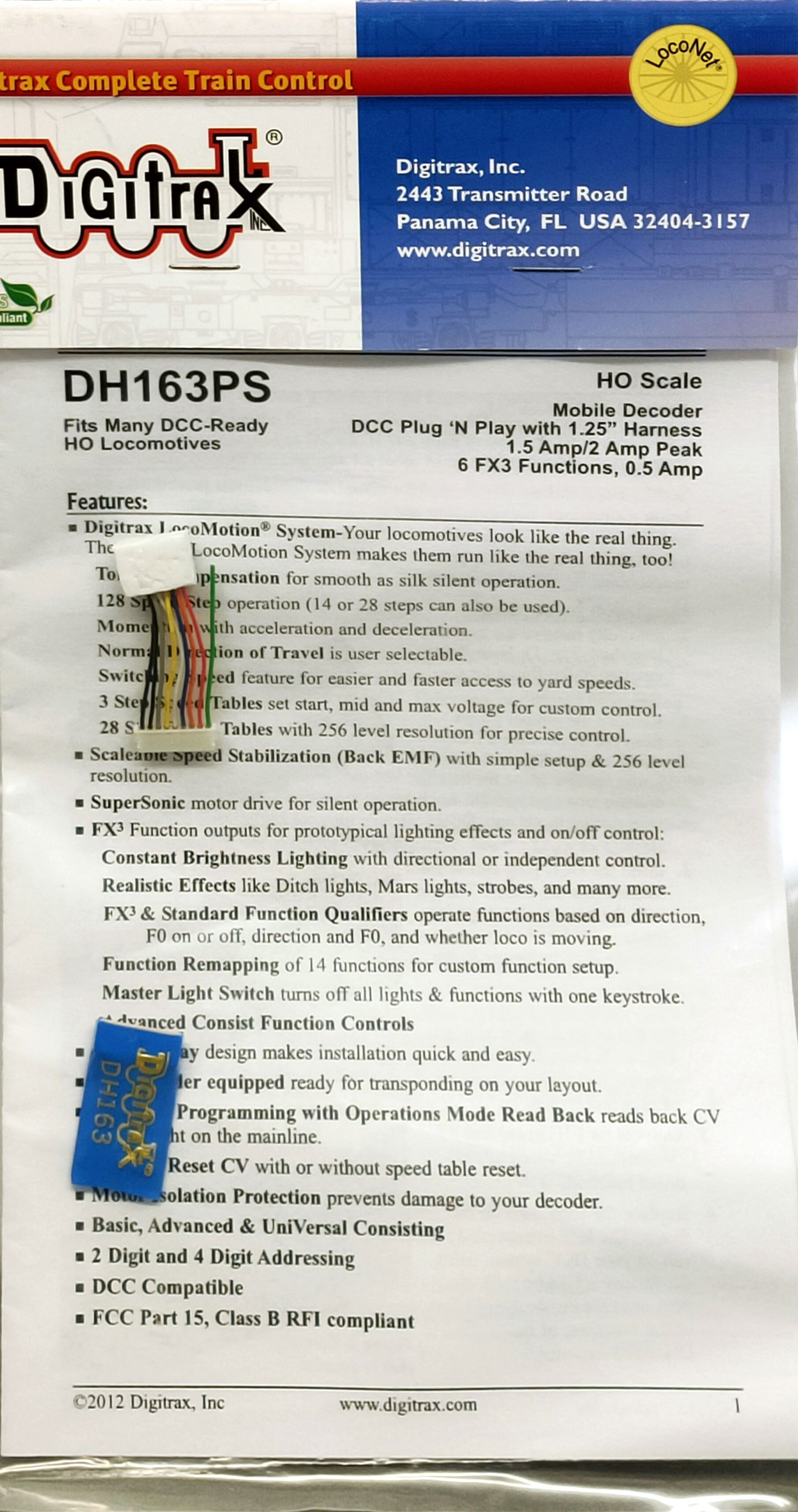 Digitrax HO. DH163PS mobile decoder
