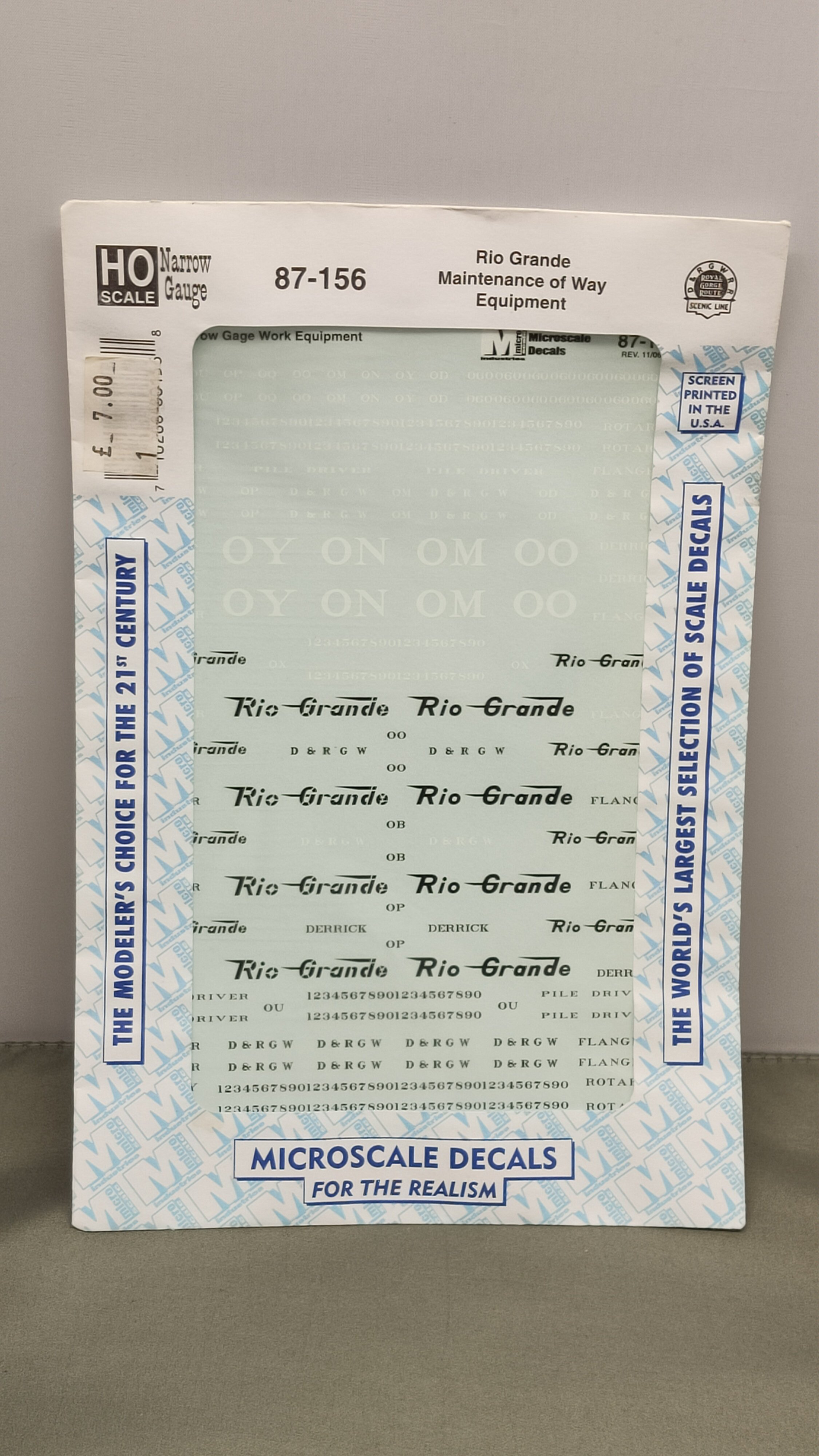 Microscale HO. Rio Grande Maintenance of Way narrow gauge equipment decals