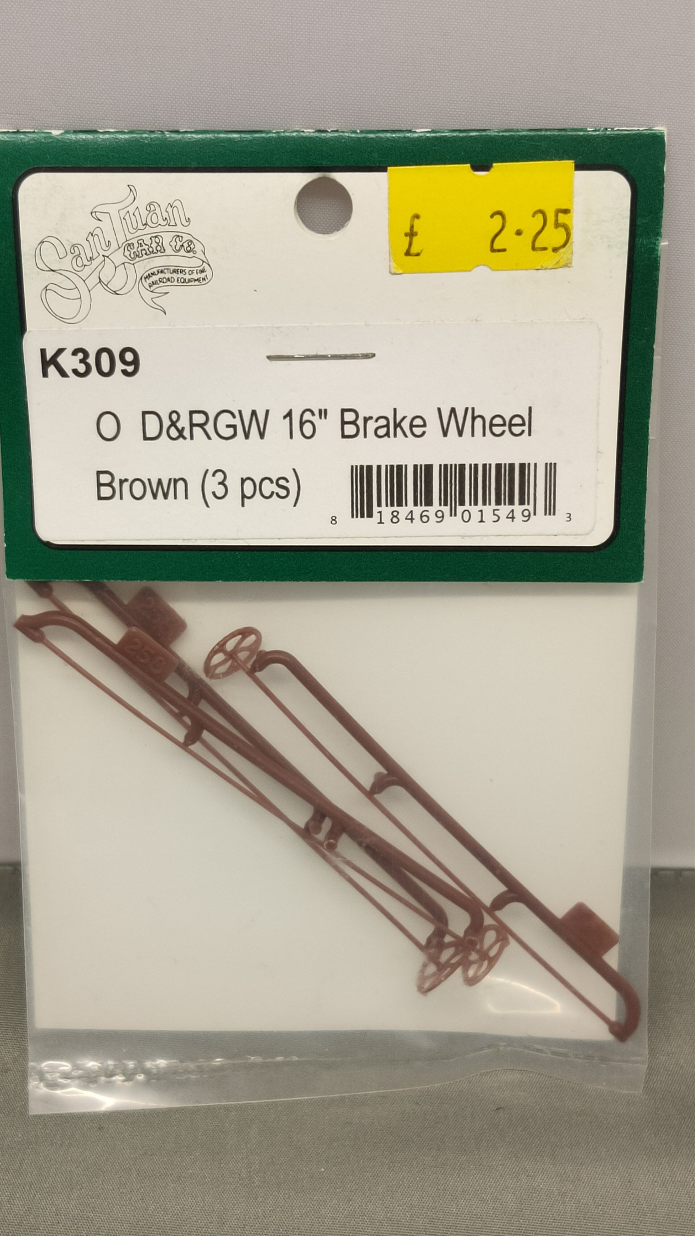 San Juan Car Co O Scale. D&RGW 16" brake wheel brown 3