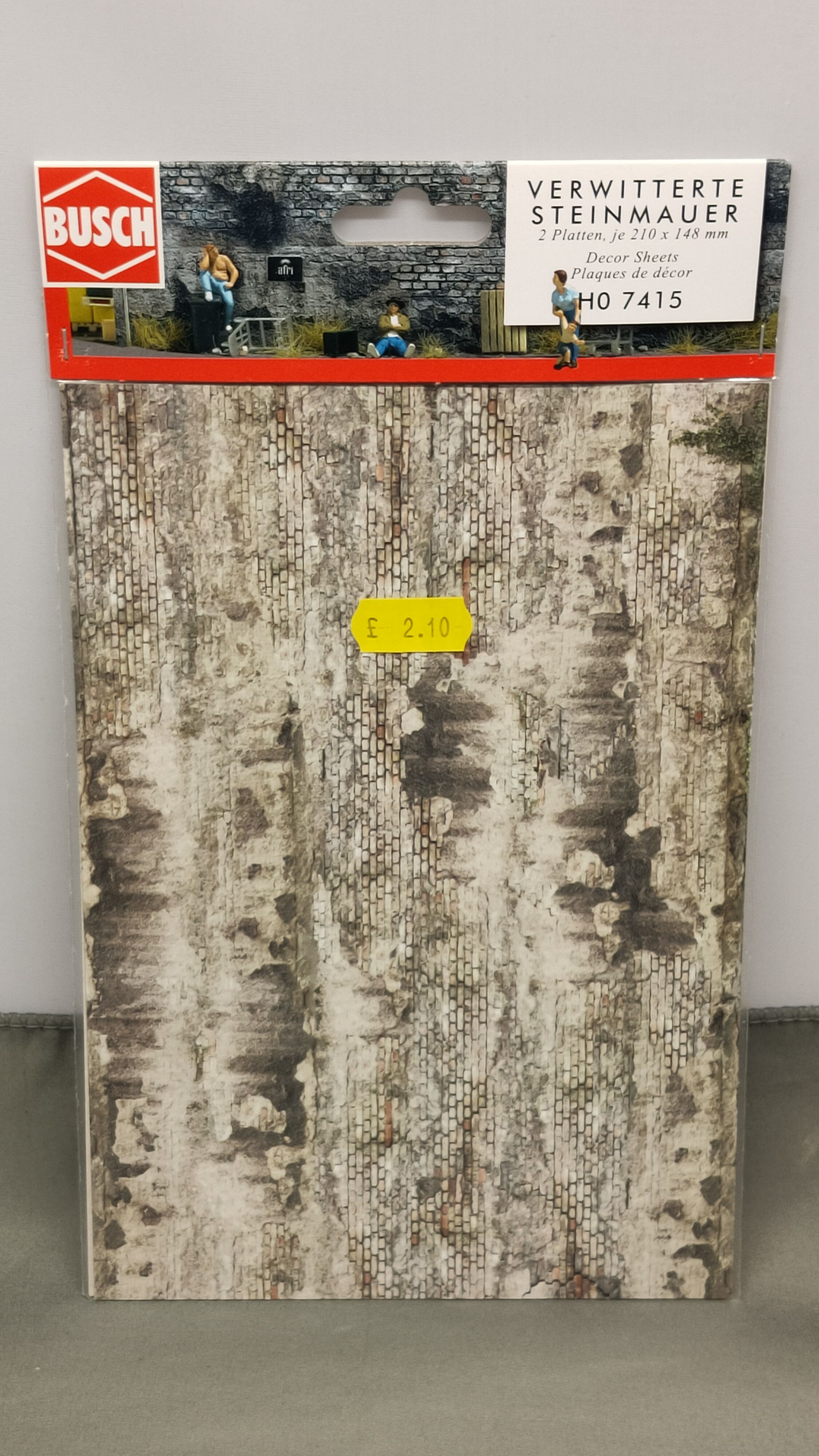 Busch HO. Weathered stone wall card sheets Pack 2