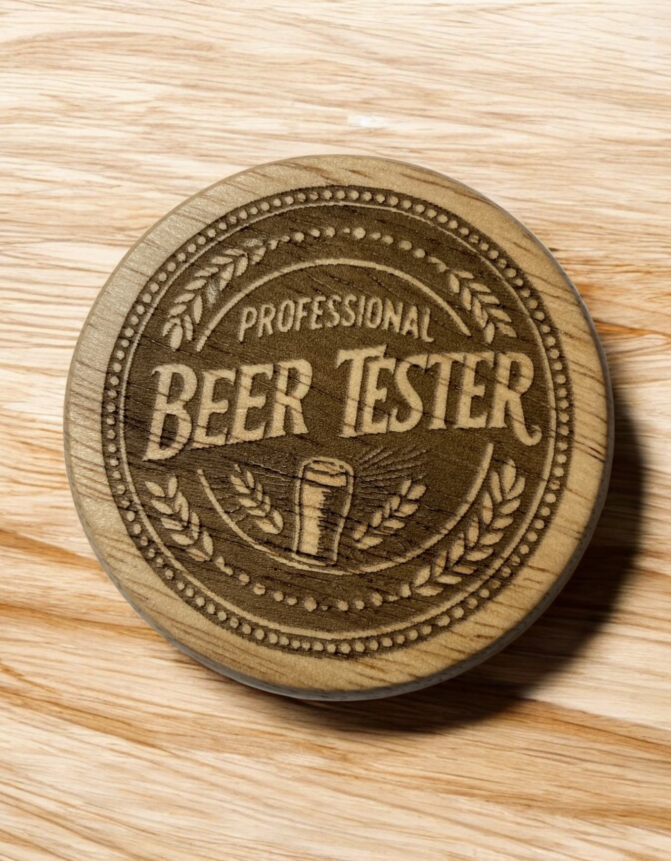 Wooden Bottle Opener Fridge Magnet - Professional Beer Tester Engraved Logo