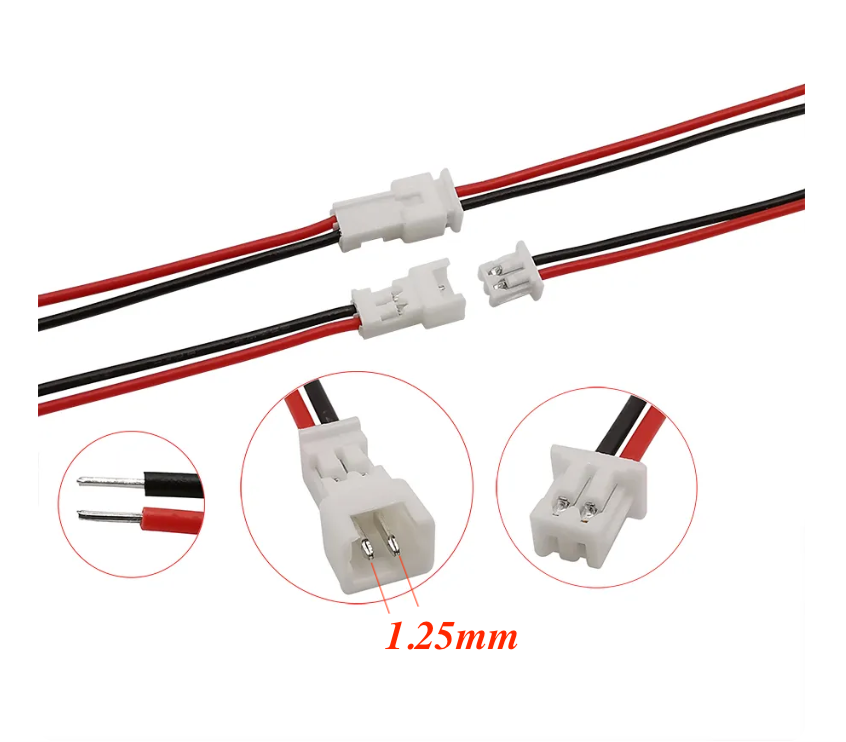 JST 1.25mm Pitch 2 Pin Male Female 15cm Cable Connector Socket 20AWG Wire