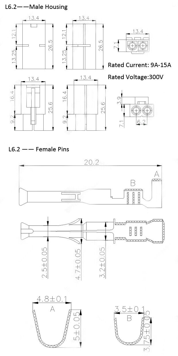 L6.2 Series Electrical Wiring Connector Male Female Housing 2pin