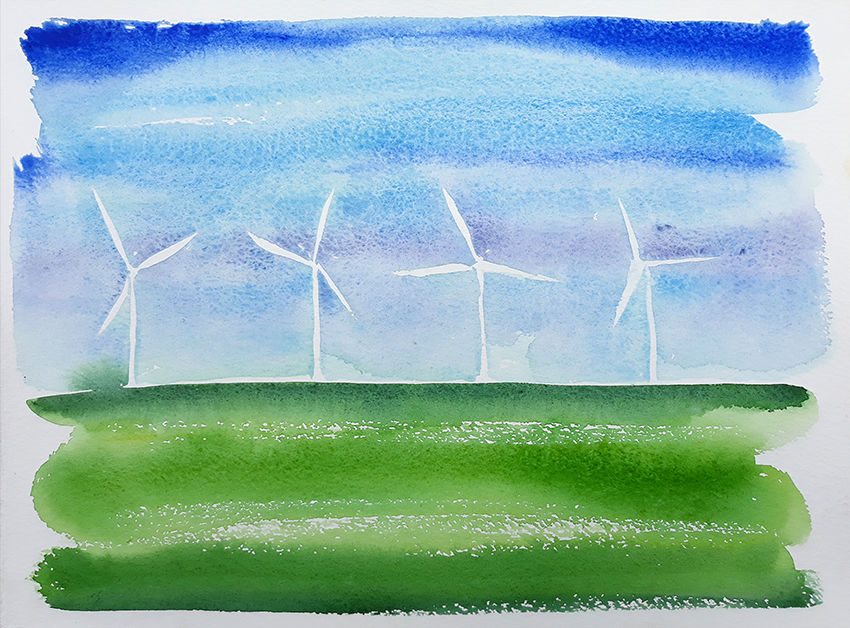 Wind Turbines - an original watercolour painting by Jo Dunn 2019
