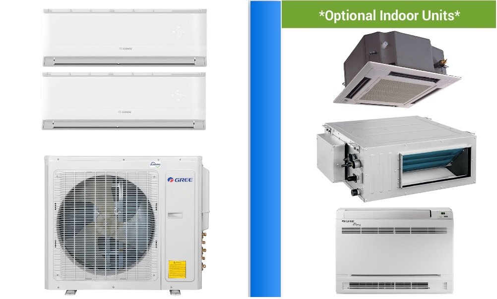 Gree 2 Zone 22 SEER Mini Split Hyper Heat Pump Air Conditioner