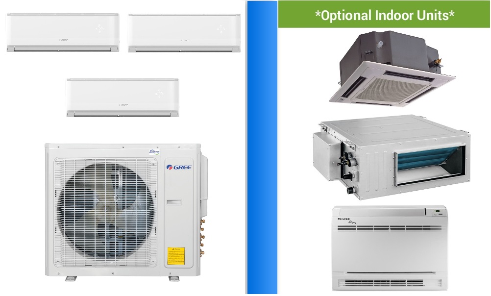 Gree 3 Zone 21 SEER Mini Split Hyper Heat Pump Air Conditioner ...