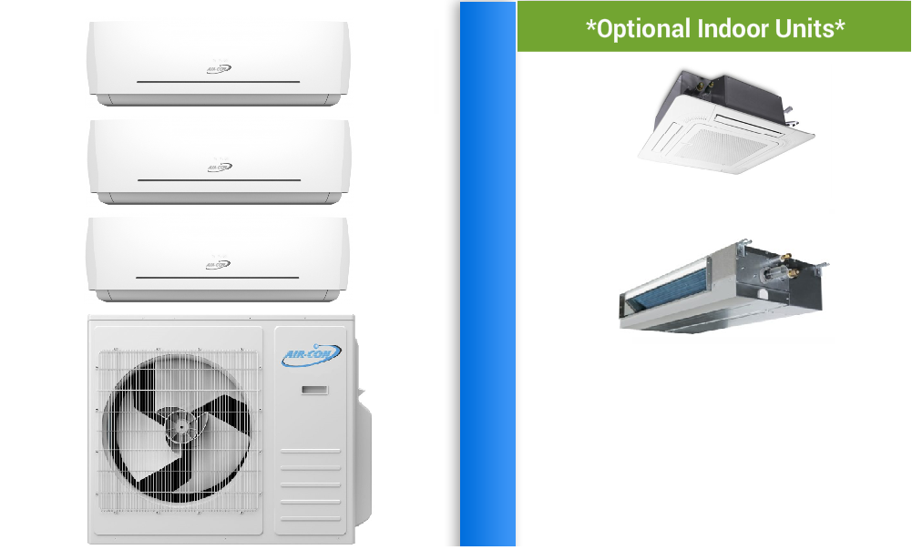 AirCon 3 Zone 22 SEER Ductless Mini Split Heat Pump Air Conditioner ...