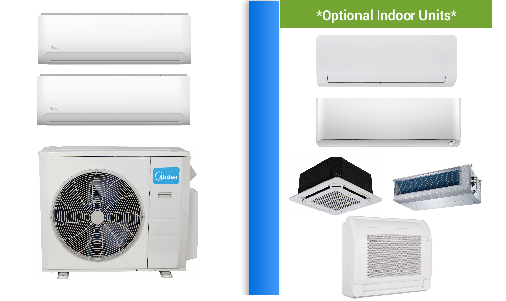 Midea Dual Zone Mini Split with Heat Pump - 18k btu, 24k btu, 36k btu ...