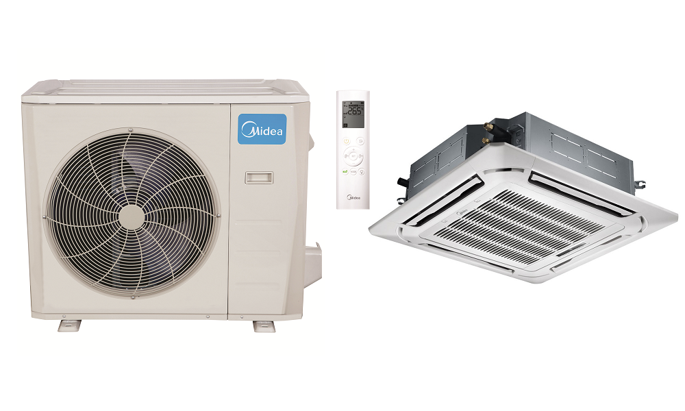 Midea 36000 BTU 17.6 SEER Ceiling Cassette Mini Split Heat Pump AC ...