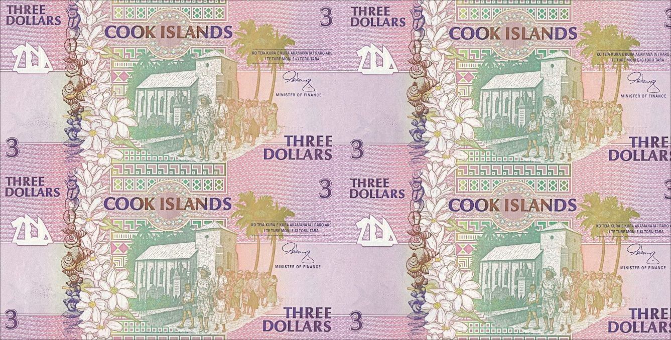 Cook islands - P7 - uncut sheet of 4 notes