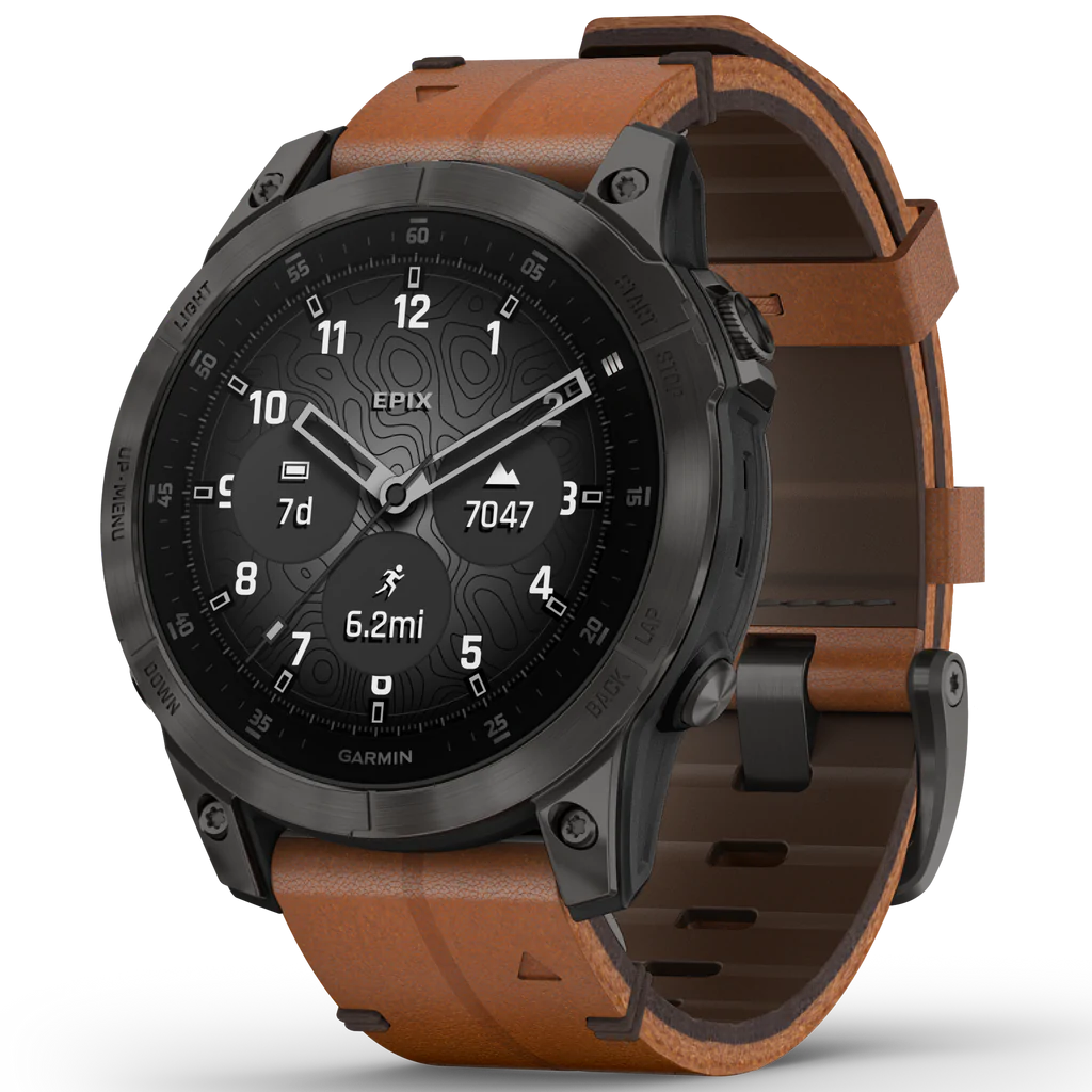 Garmin EPIX Gen 2 Sapphire Black Carbon with Chestnut Strap Smartwatch ...