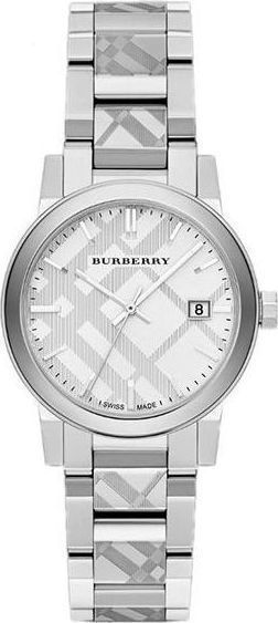 Burberry BU9144 silver check stamped dial stainlkess steel ladies watch