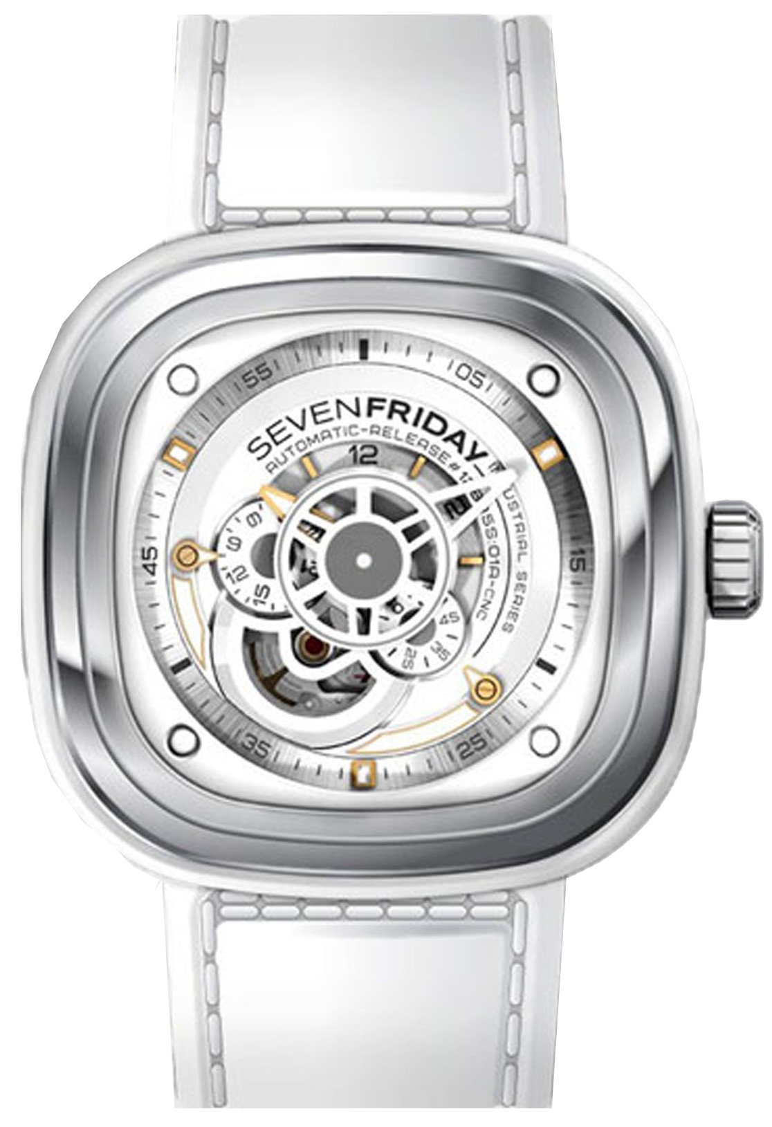 Sevenfriday p1-02 Bright Stainless Steel White Leather Men’s Watch