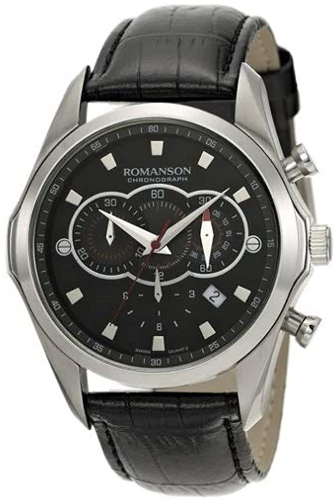 Romanson TL3207HM1WA32W Black Leather Silver Case Watch for Men