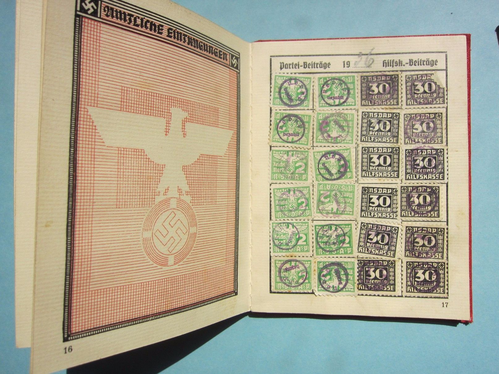 SET of original NSDAP party book,NSDAP party badge and workers book