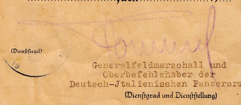 Original WW2 german award document General Erwin Rommel hand signature